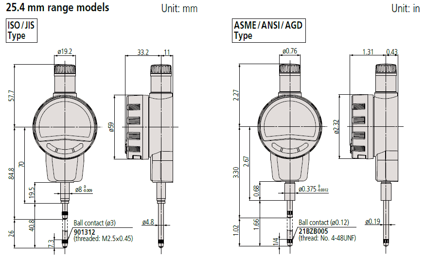 543-720B-02 Mitutoyo Digimatic Indicator (0 to 25.4) mm
